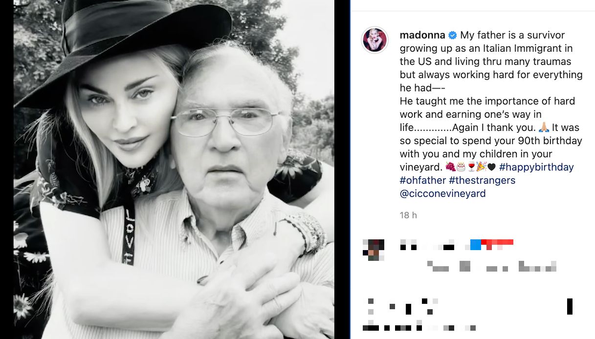 Madonna, la dolcissima dedica social per i 90 anni del papà