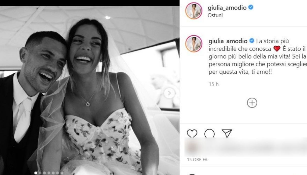 Stefano Sensi e Giulia Amodio si sono sposati, le romantiche dediche
