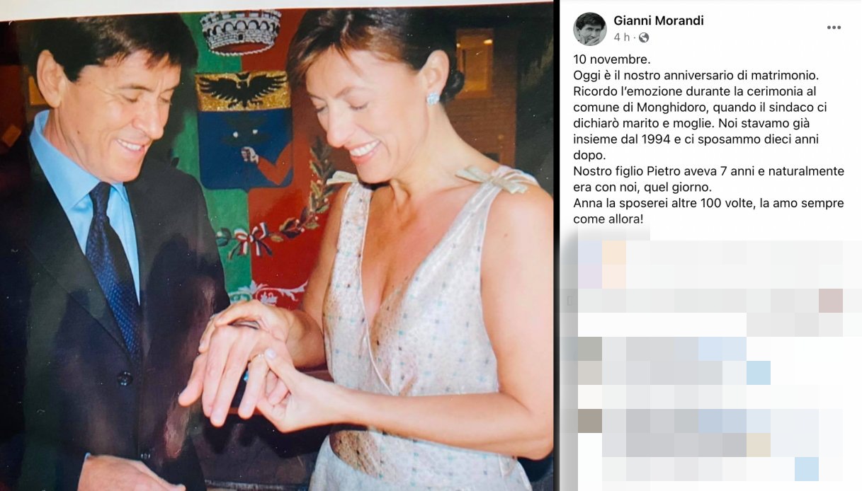 Gianni Morandi, la dedica ad Anna Dan per l'anniversario di nozze