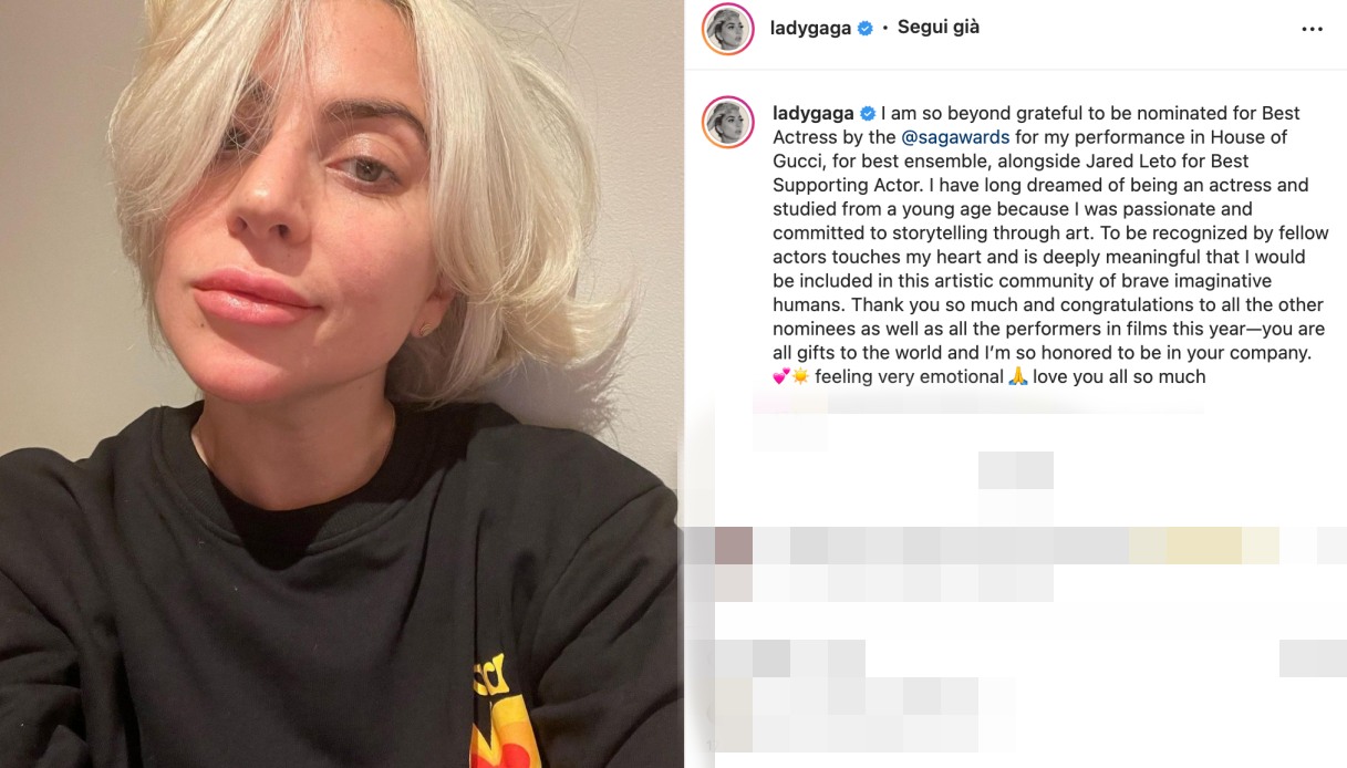 Lady Gaga, lo scatto al naturale su Instagram e l'emozionante messaggio