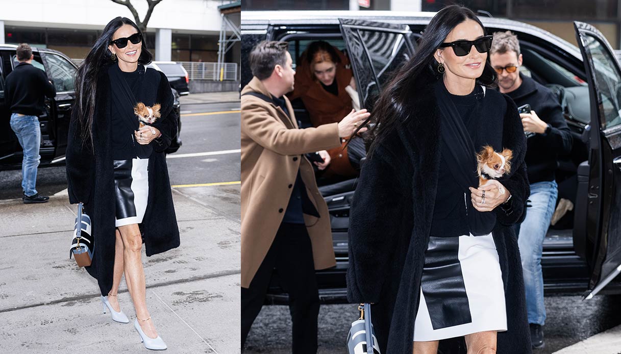 Demi Moore, icona di stile a 61 anni: i look più belli (con cane Pilaf)