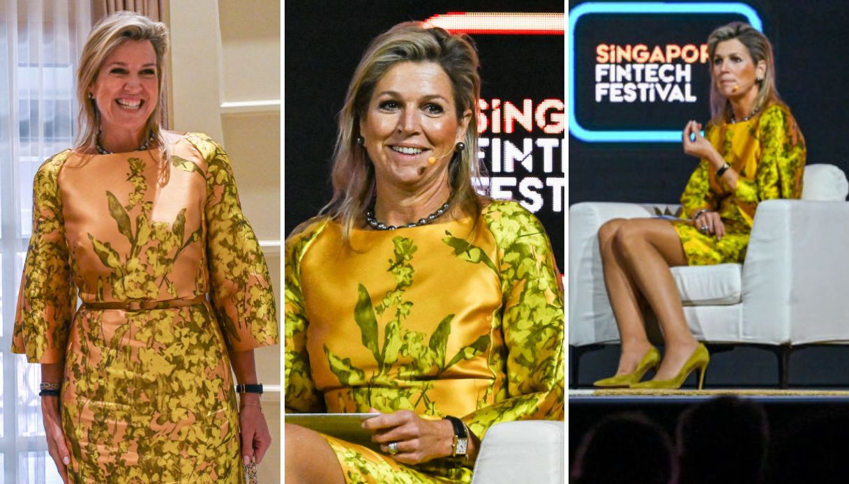 Maxima d'Olanda osa troppo con il look, l'abito floreale nei toni dell'oro
